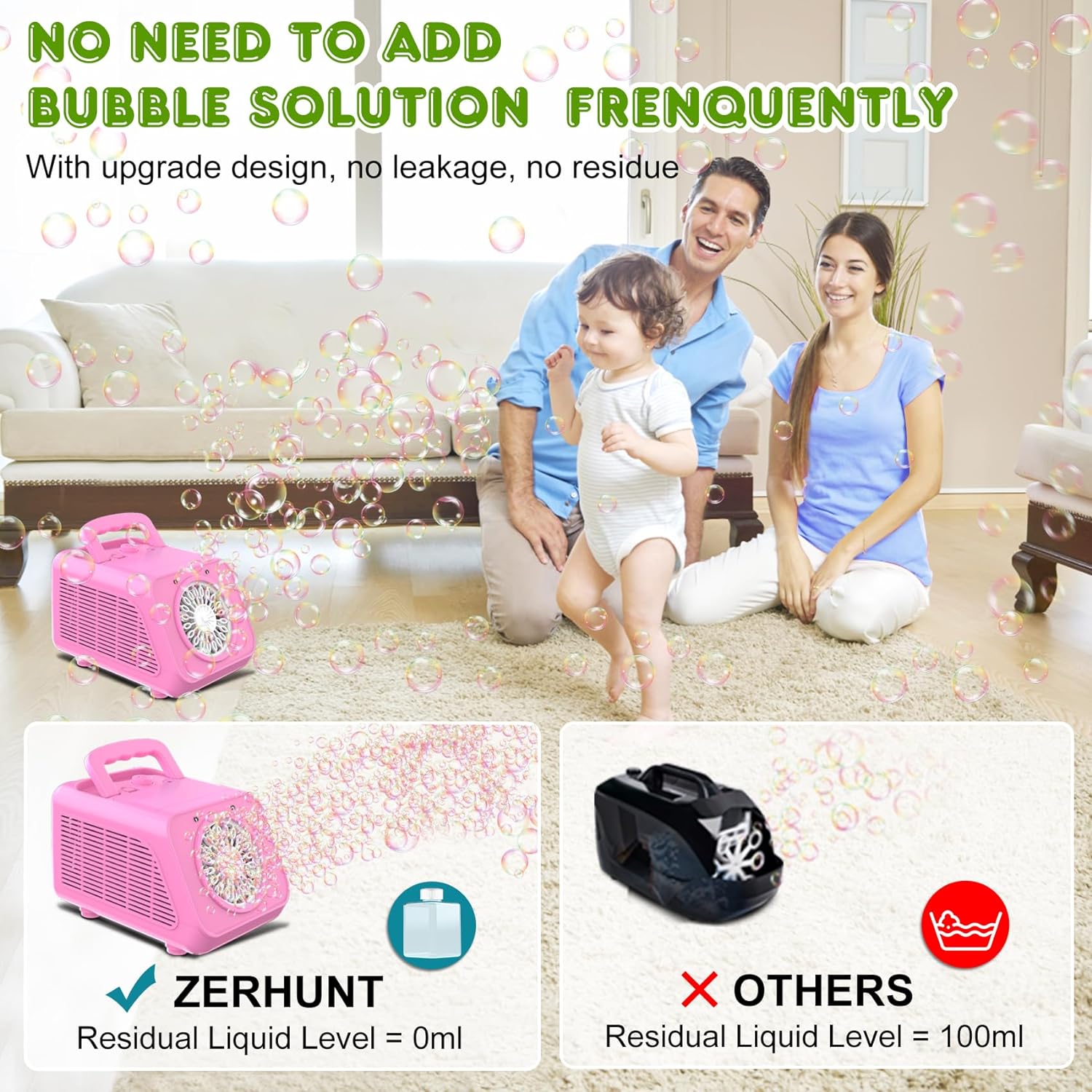 Bubble Machine Automatic Bubble Blower for Kids Pink-Zerhunt